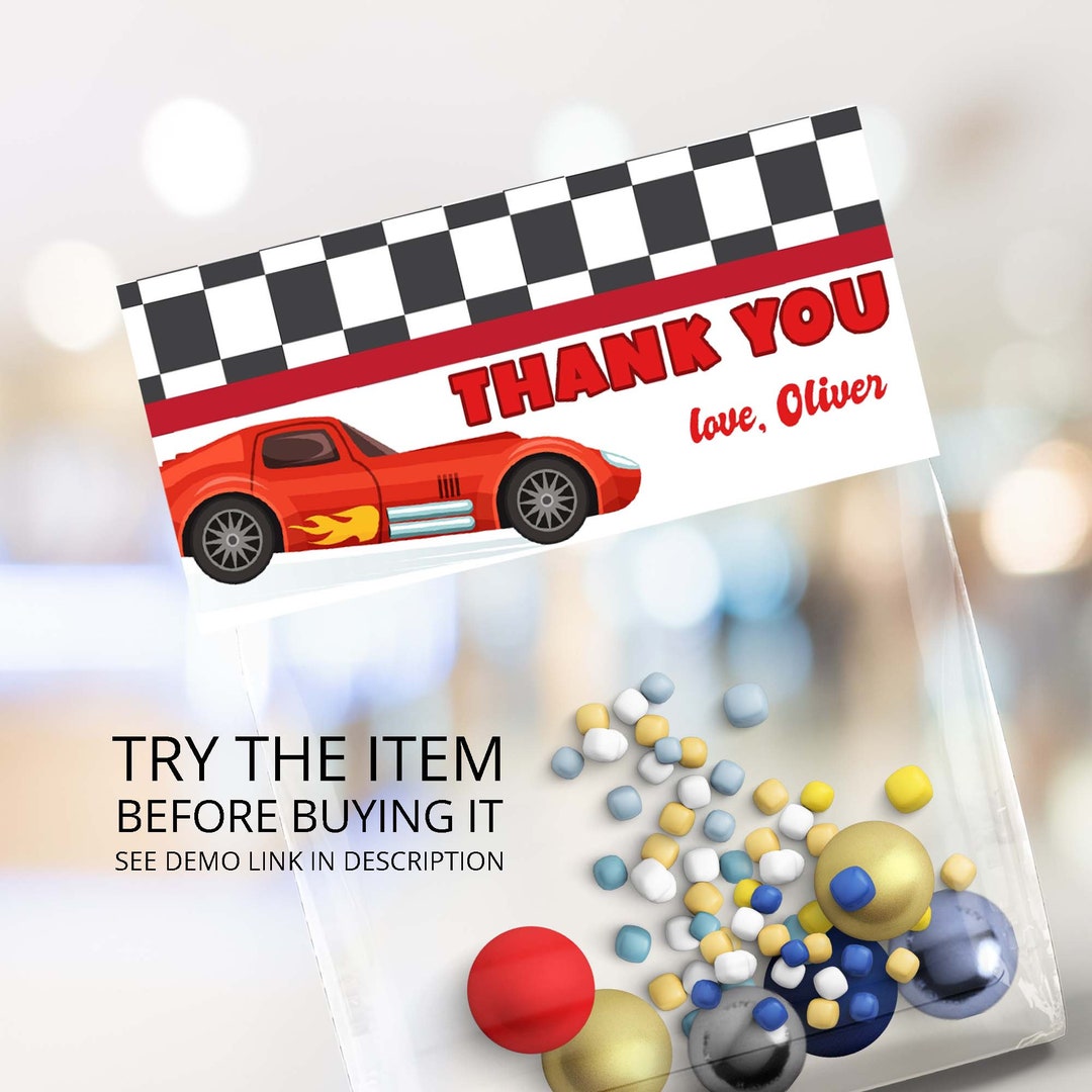 Racecar Birthday Party Editable Treat Bag Toppers Two Fast Birthday ...