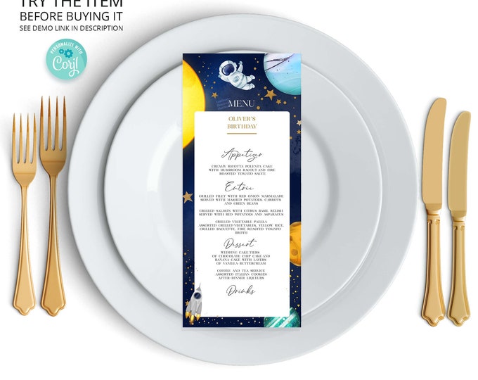 Editable Menu Template Birthday Outer Space Party Menu Card - Etsy
