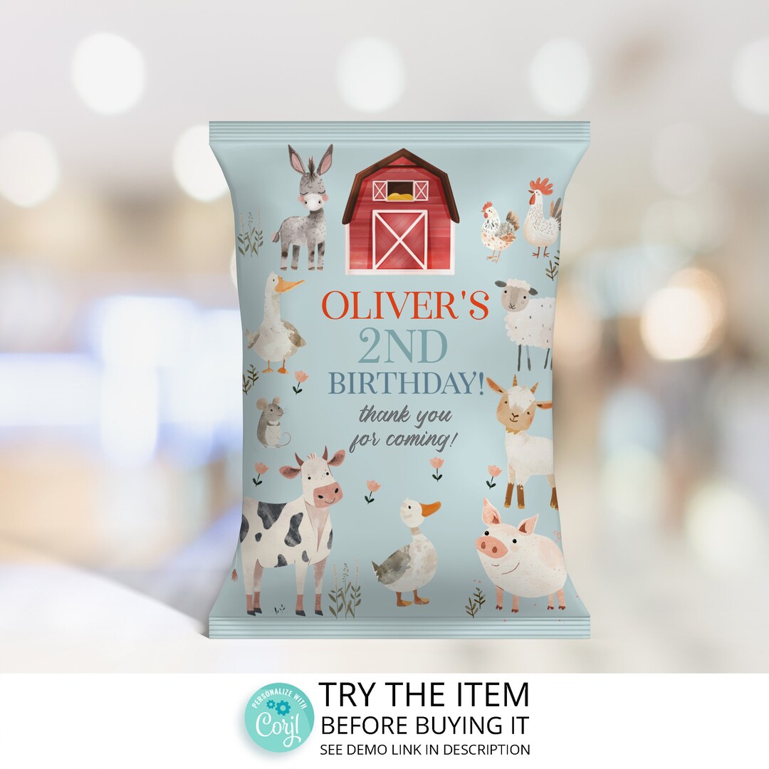 Farm Animals Birthday, Chip Bag Template, Oink Baa Moo Im Two ...