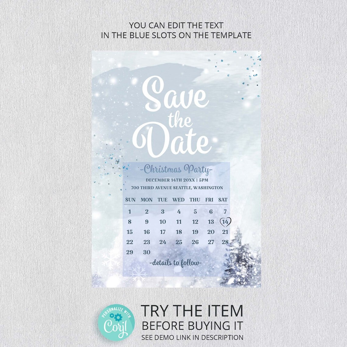 Christmas Save the Date Template Instant Download, Christmas Party Boho ...