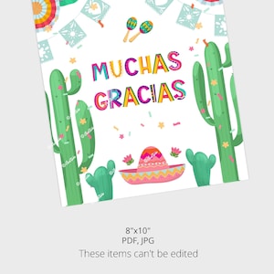 Fiesta Birthday Decorations, Muchas Gracias Sign, Table Sign, Thank You ...