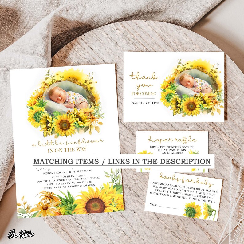 Editable Sunflower Baby Shower Invitation Template Girl - Etsy
