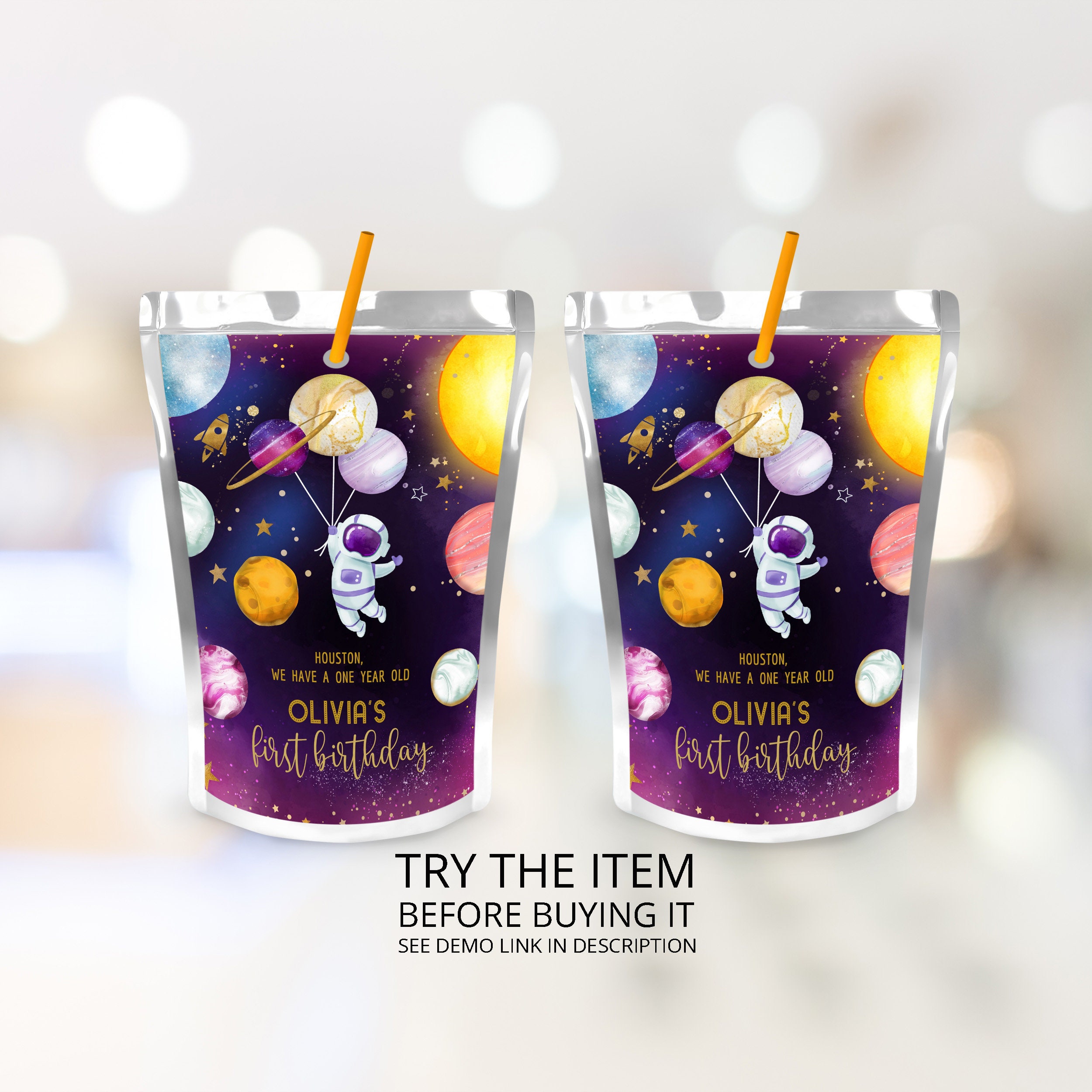 Editable Outer Space Juice Box Label • First Trip Around the Sun Juice ...