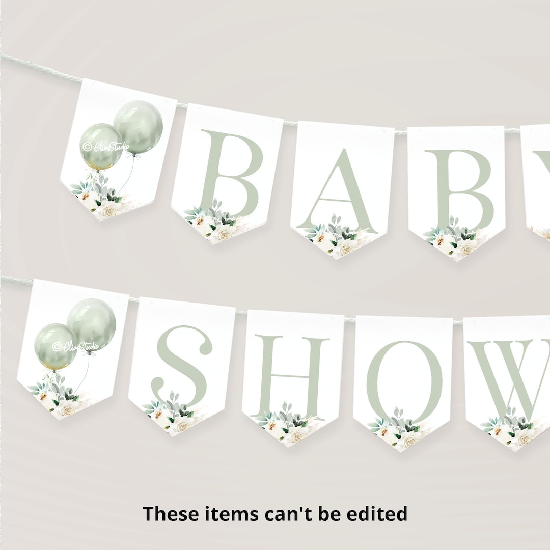 Sage Green Baby Shower Bunting Banner Gender Neutral Baby Shower Flags ...
