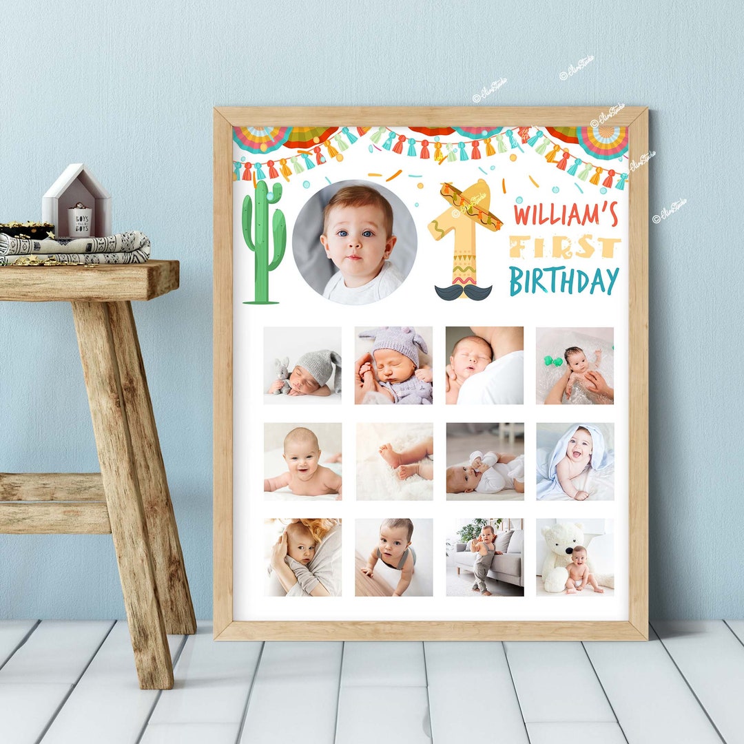 1ST Year Milestone Board Template First Fiesta Birthday Boy, Baby ...