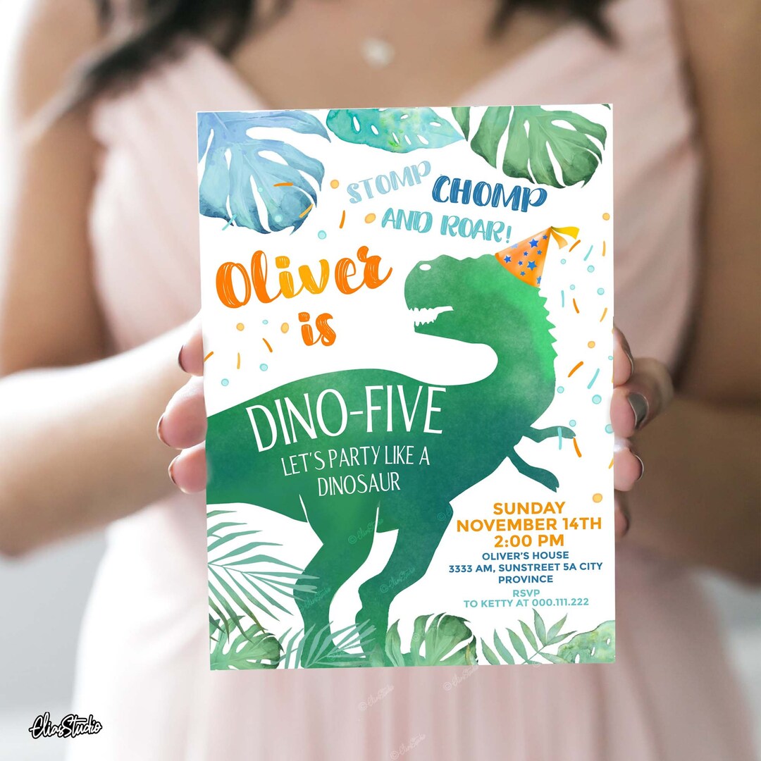 Invitación de cumpleaños de dinosaurio T-Rex, editable todas las edades ...
