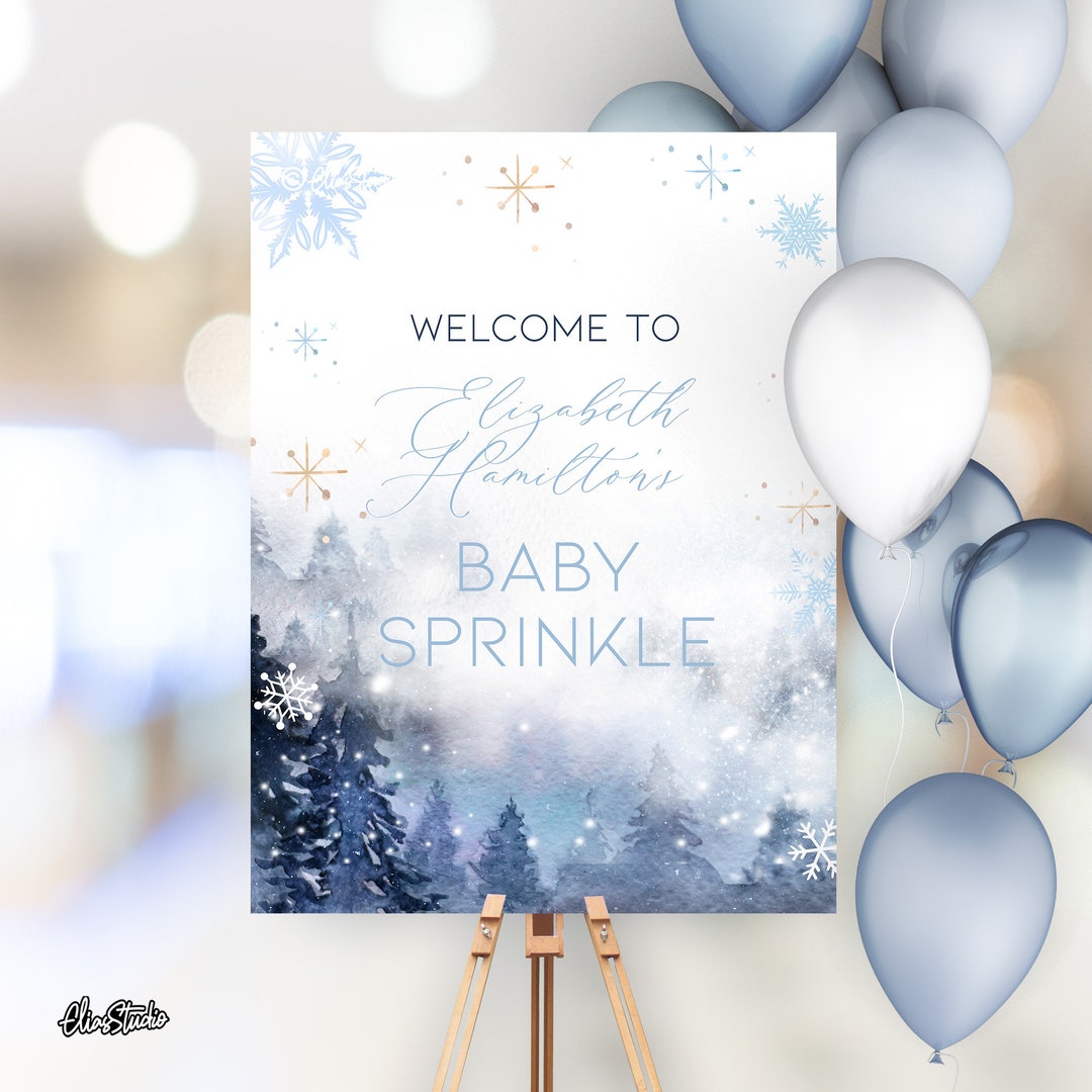 Dusty Blue Baby Sprinkle Sign Winter Baby Shower Sign Template Sprinkle ...