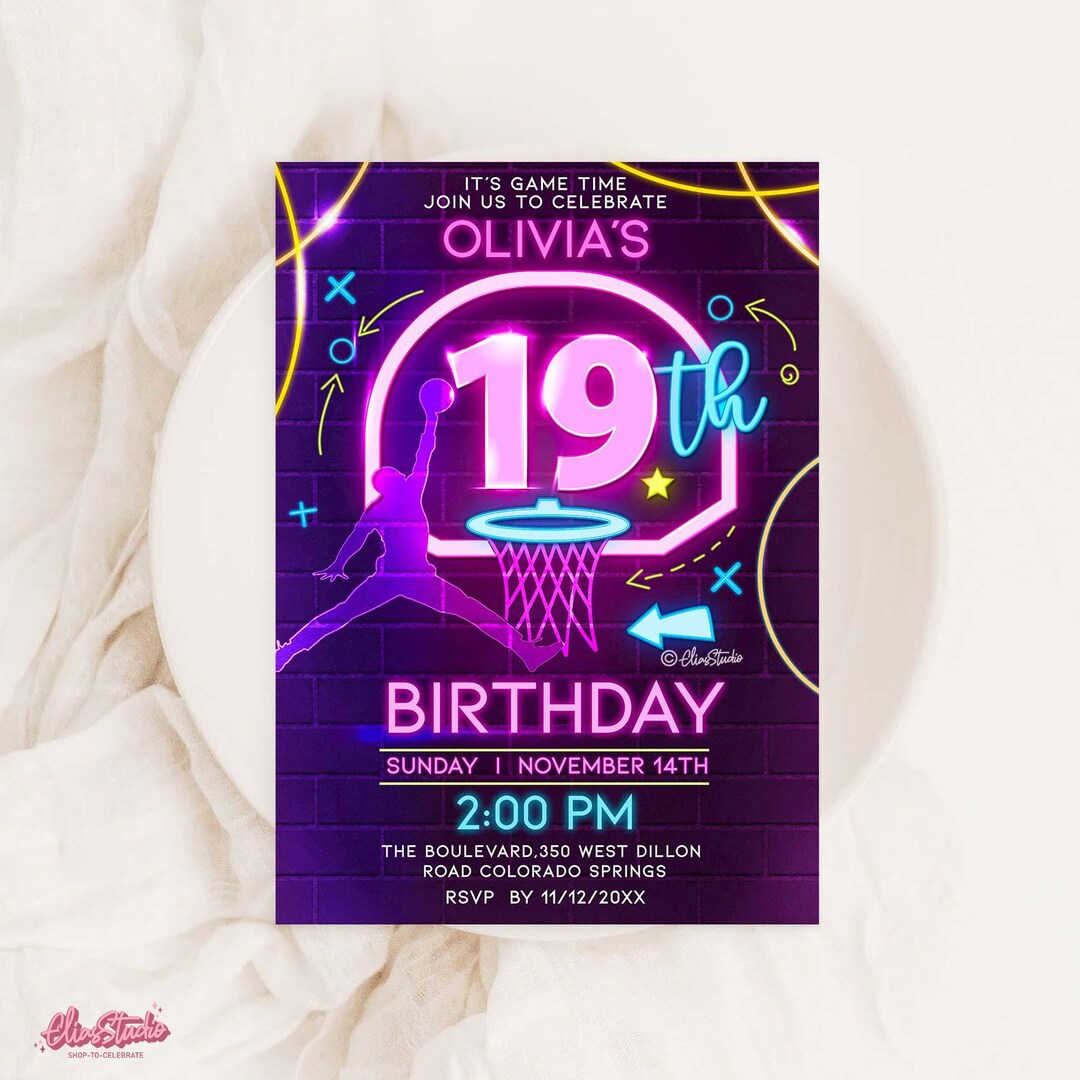 Neon Basketball Invitation Basketball Invite Basketball Party ...