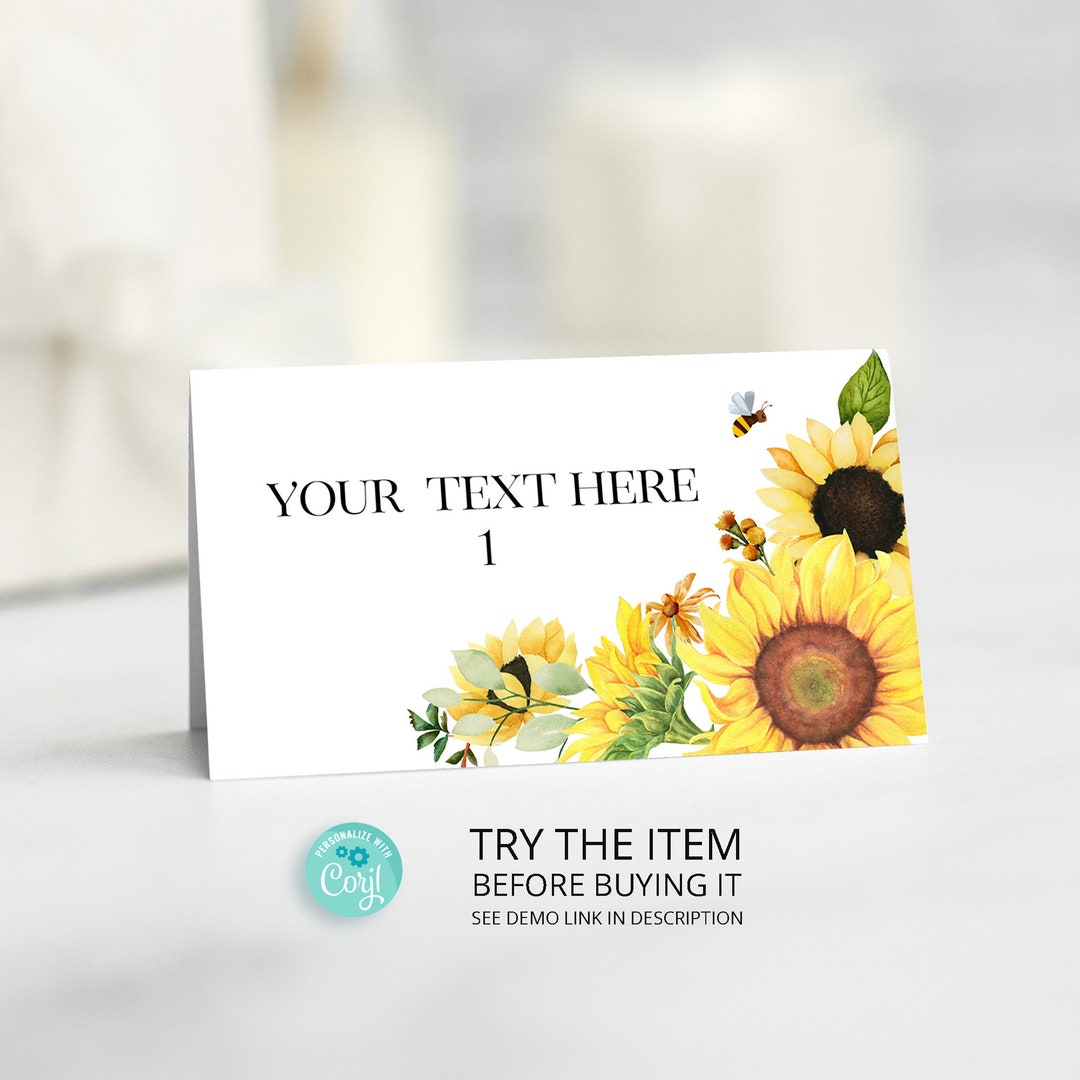 Sunflower Birthday Place Card, Our Little Sunflower Table Cards ...