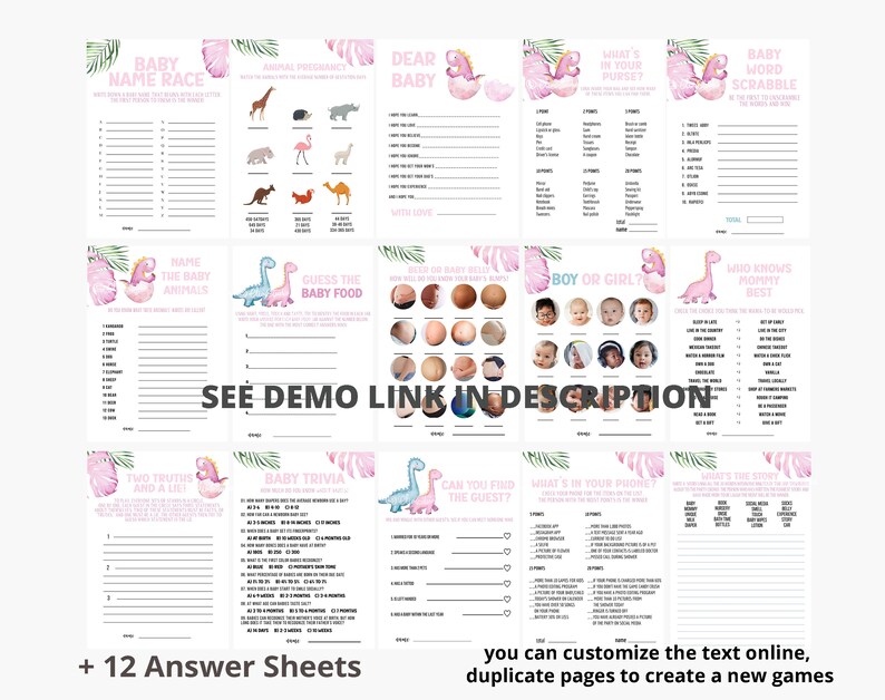 Editable Dinosaur Baby Shower Game Bundle, Rawr It's A Girl, Couples ...