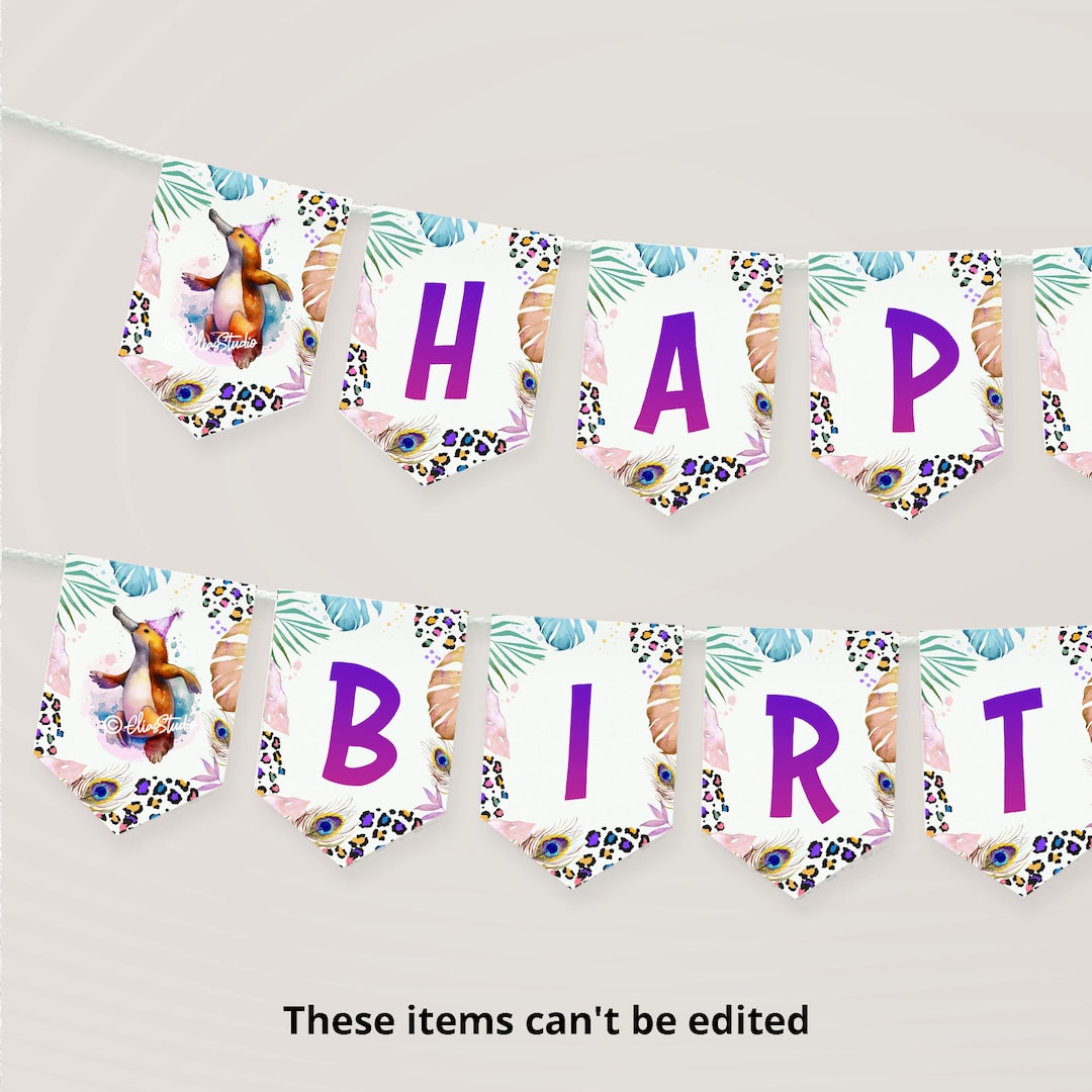 Party Animals Happy Birthday Banner Jungle Party Zoo Safari Birthday ...