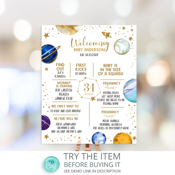 Outer Space Baby Shower Pregnancy Stat Board Galaxy Baby | Etsy