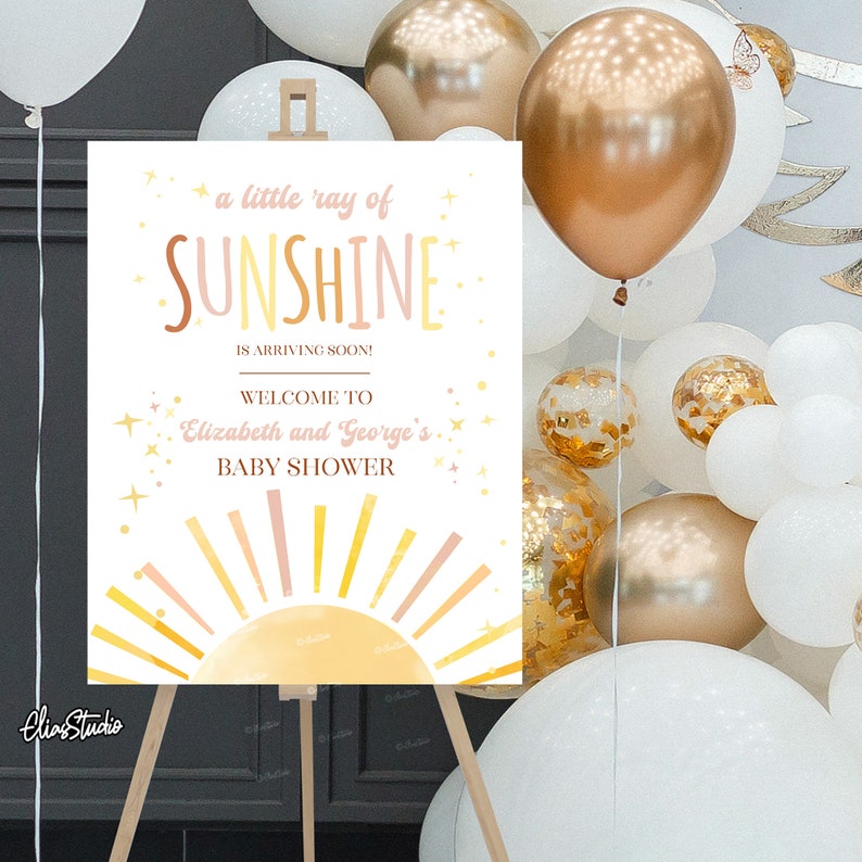 Sunshine Baby Shower Welcome Sign Editable, A Little Ray of Sunshine ...