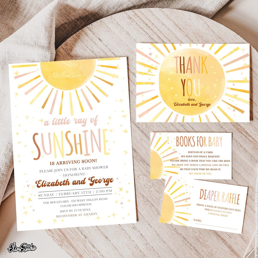 Sunshine Baby Shower Invitation Set a Little Ray of Sunshine Baby ...