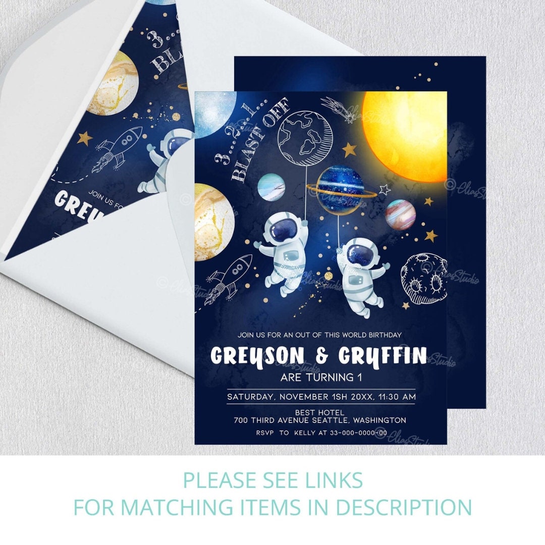Editable Space Themed Twin Birthday Welcome Sign First Trip Around the ...