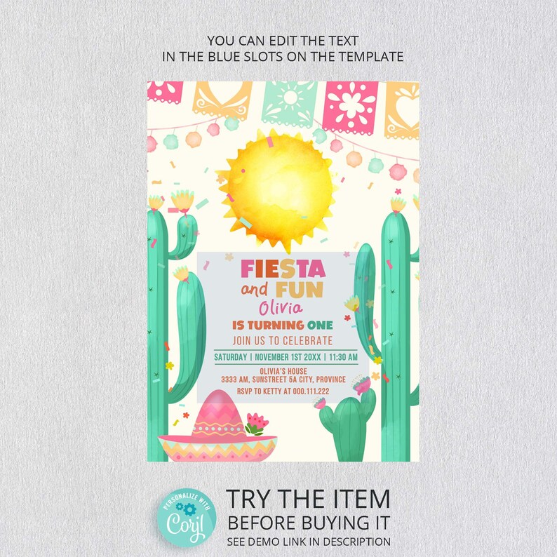 Editable First Fiesta Birthday Invitation Template Fiesta Girl - Etsy