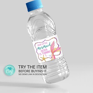 Editable Mermaid Water Bottle Labels Mermaid Tail Birthday Under the ...
