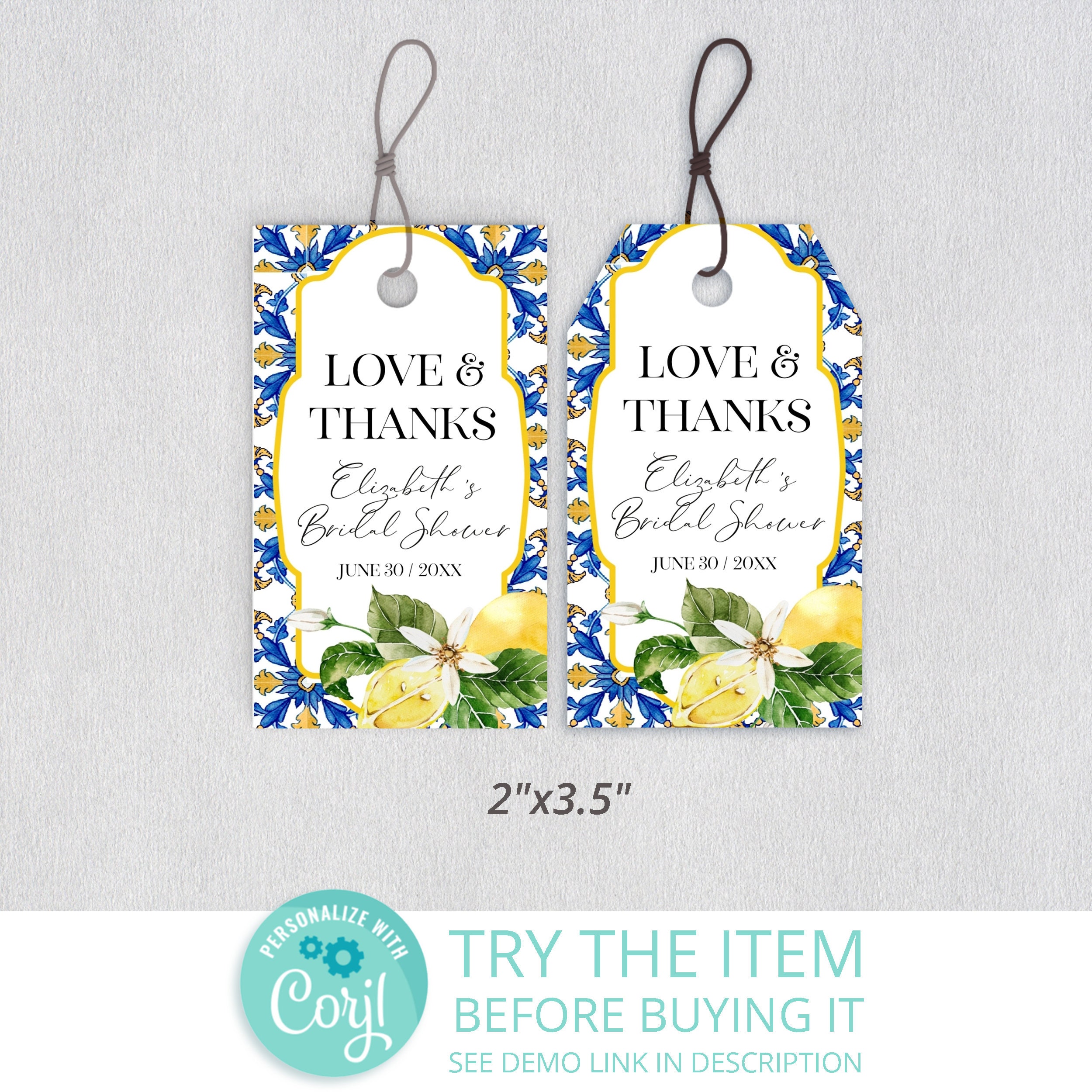 Lemon Theme Editable Thank You Tag. Favor Tags Love & Thanks - Etsy