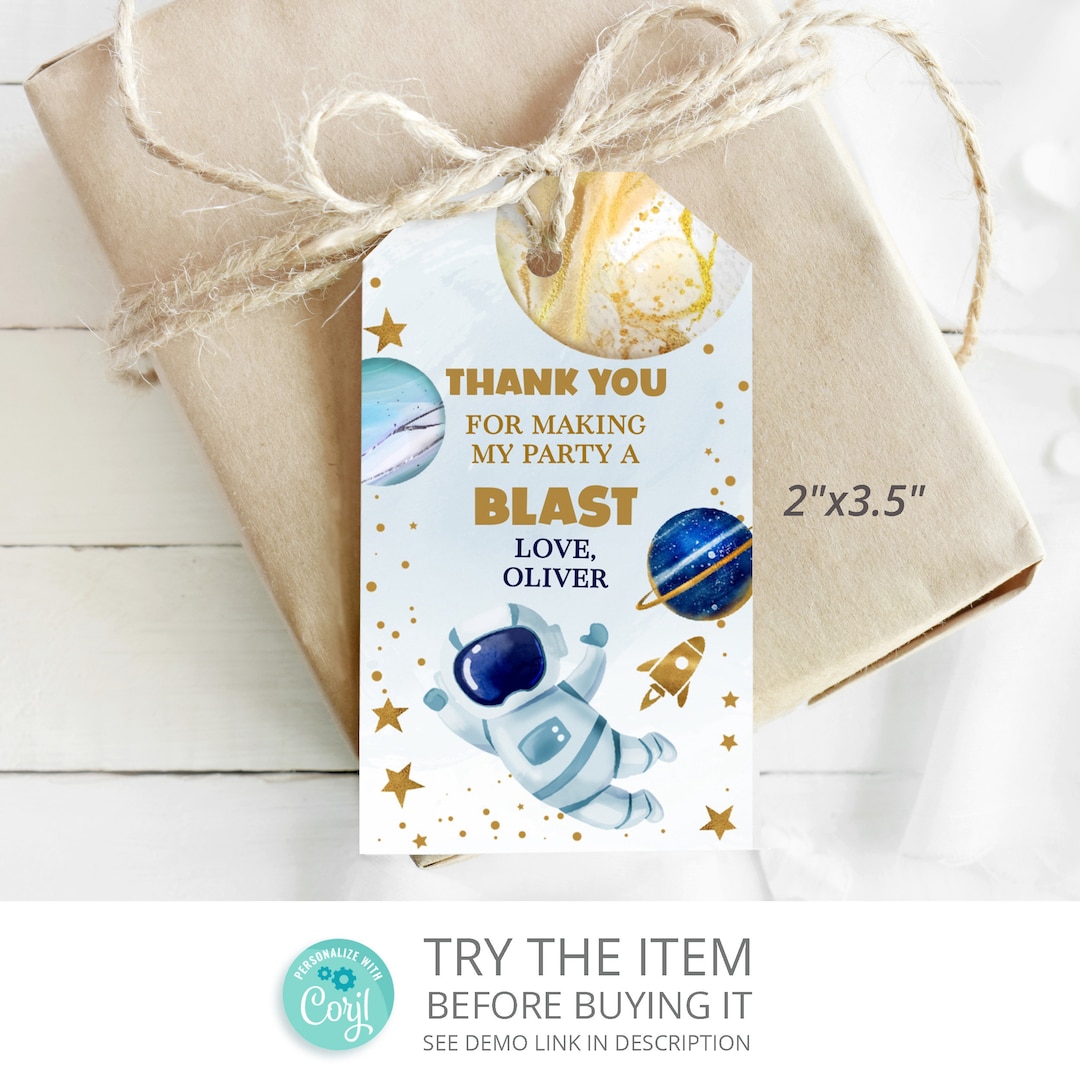 Editable Outer Space Favor Tag Space Birthday Thank You Tags, First ...
