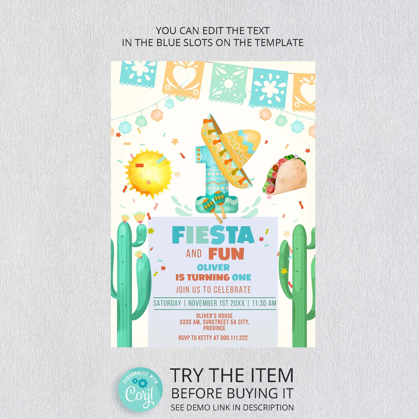 Boy First Fiesta Editable Invitation Fiesta Invitation - Etsy