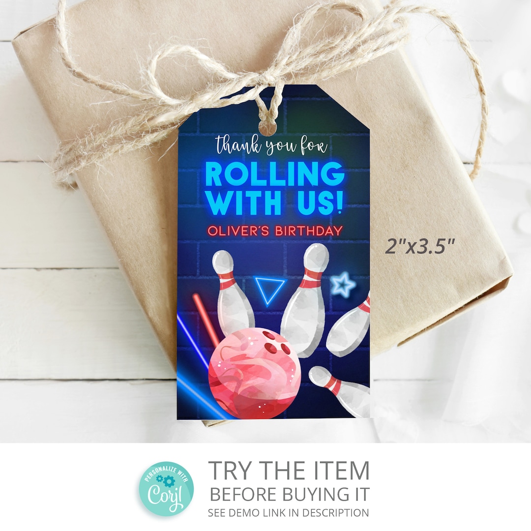Editable Bowling Party Favors Tags. Bowling Party Boy Bowling Thank You ...