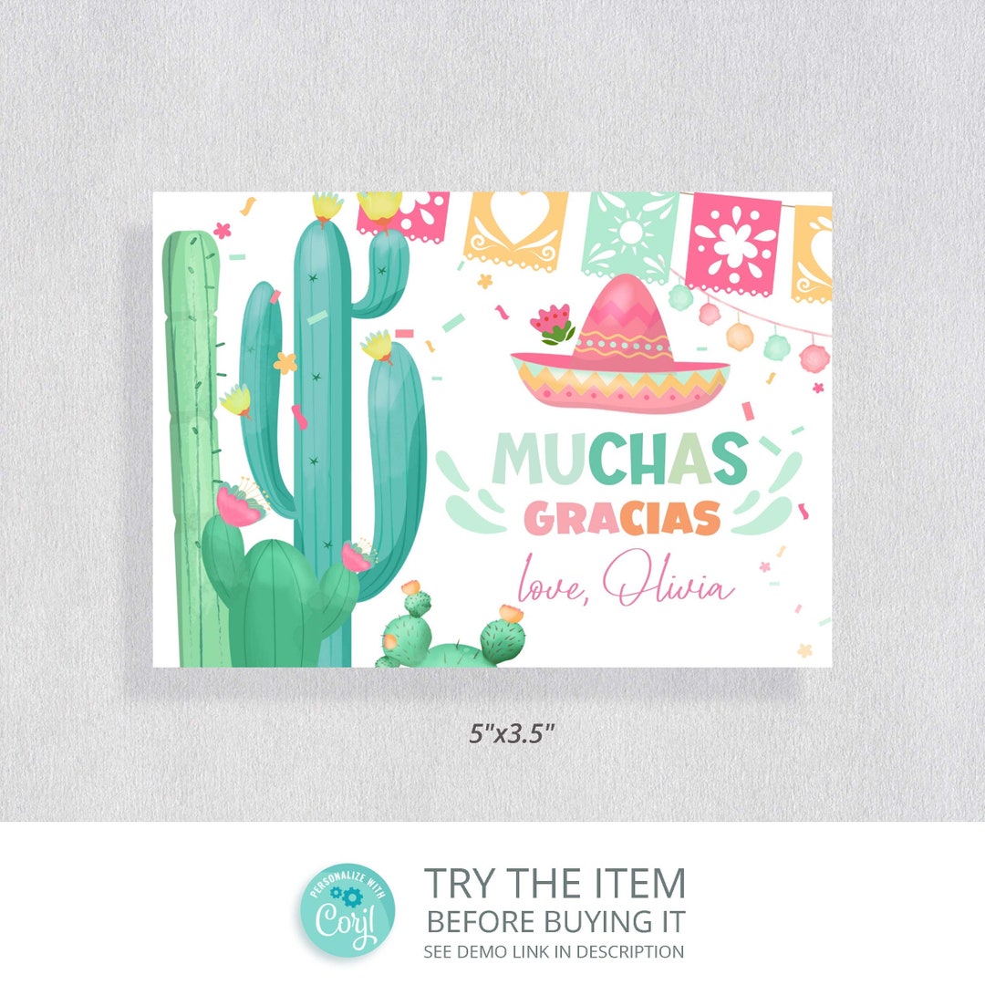 Fiesta Thank You Card Fiesta Birthday | Let's Fiesta Favor Thank You ...