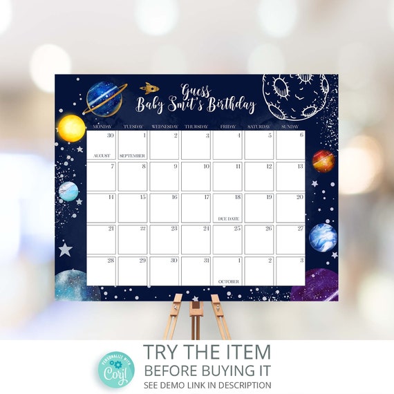 Guess the Baby Birthday Calendar Outer Space Editable Outer | Etsy