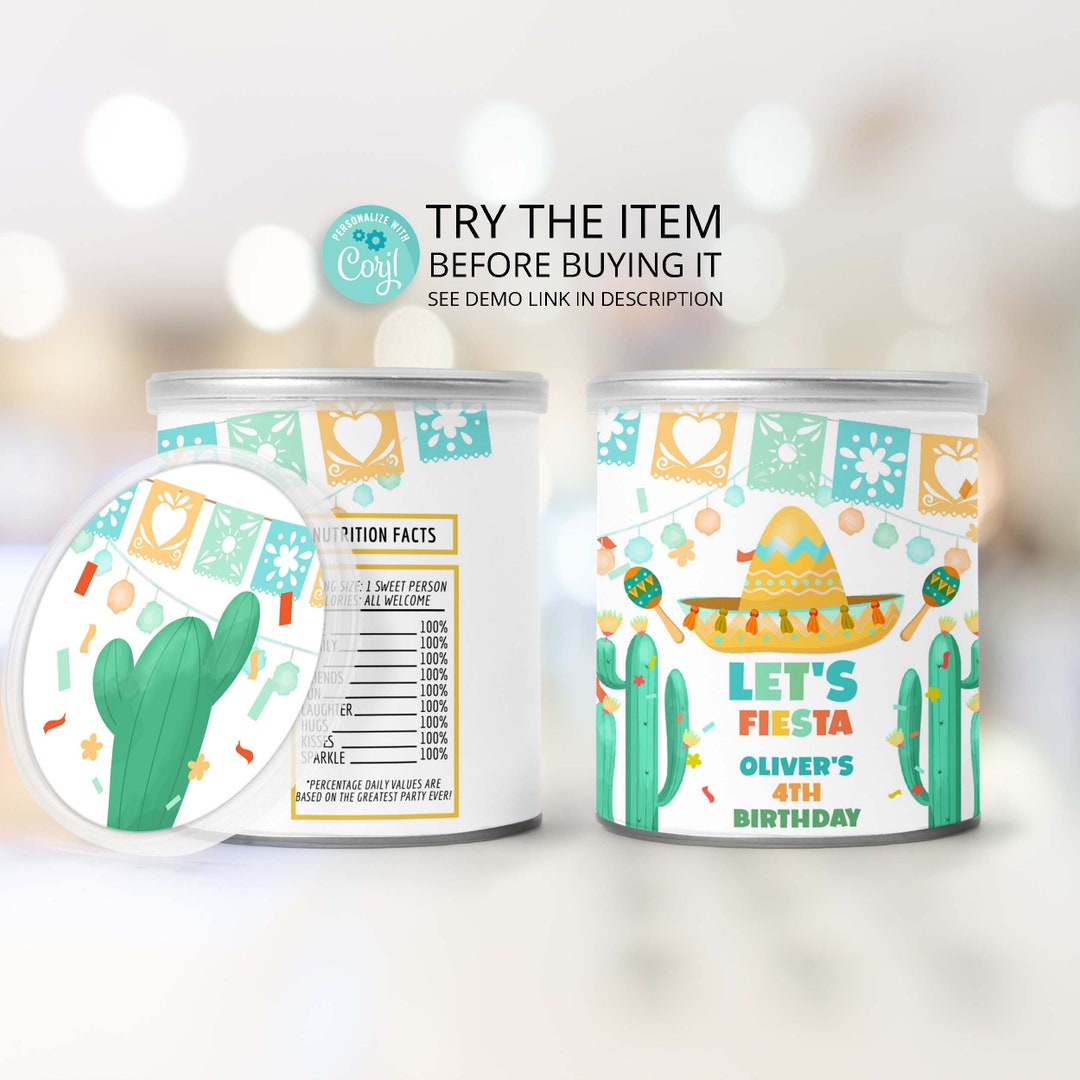 Fiesta Theme Party Chips Can 1.3oz Label Wrapper Cover Template Boy ...