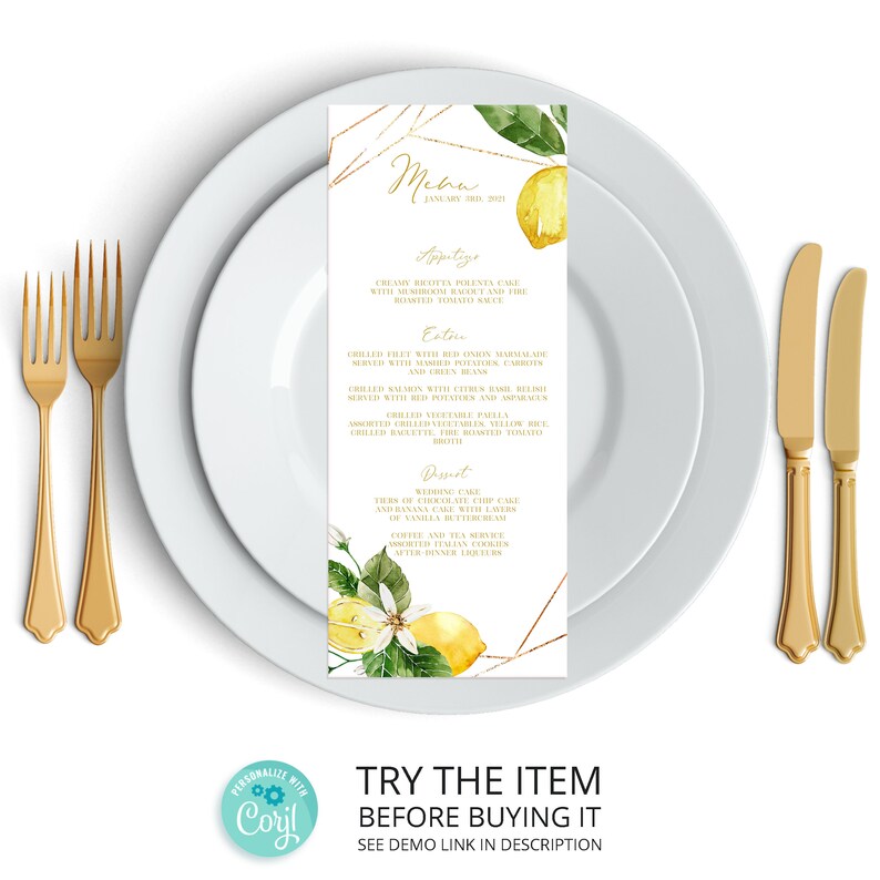 Menu Lemon Lemon Bridal Shower Menu Template Citrus Menu - Etsy