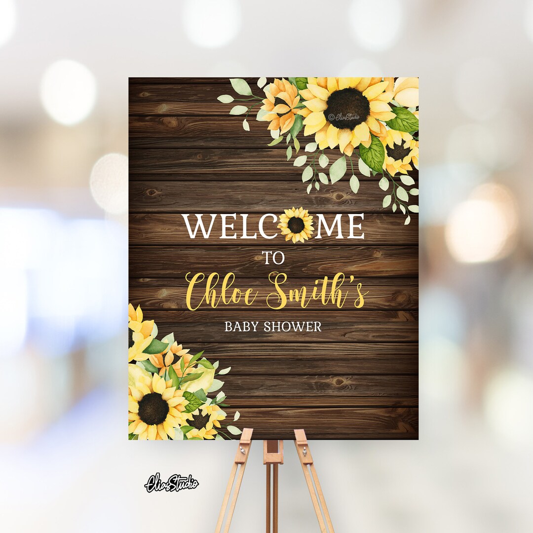Rustic Baby Shower Sign, Welcome Sign Baby Shower, Sunflower Baby ...