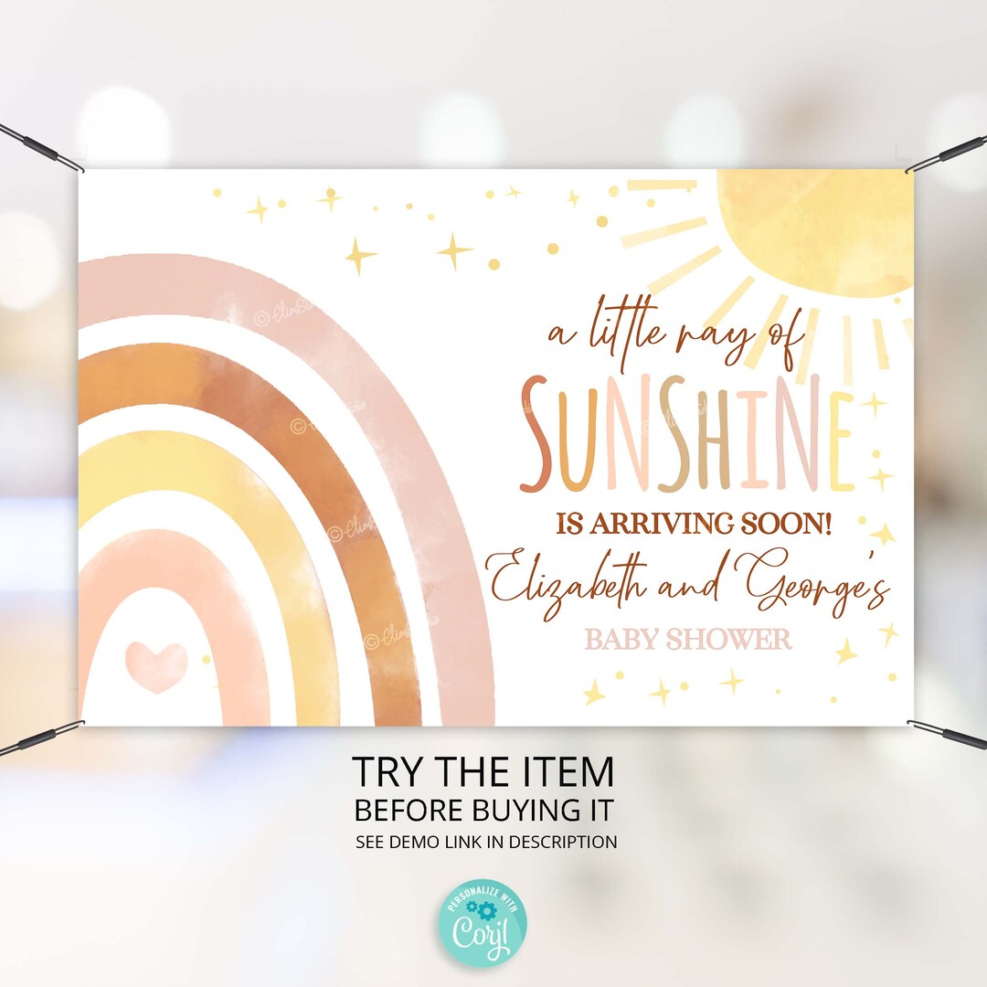 Editable Boho Rainbow Baby Shower Backdrop Banner, Baby Shower Girl ...