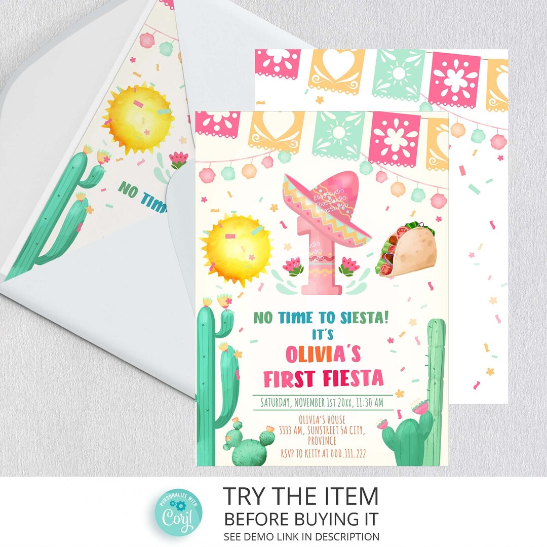 Editable First Fiesta Birthday Invitation Template 1st Birthday Fiesta ...