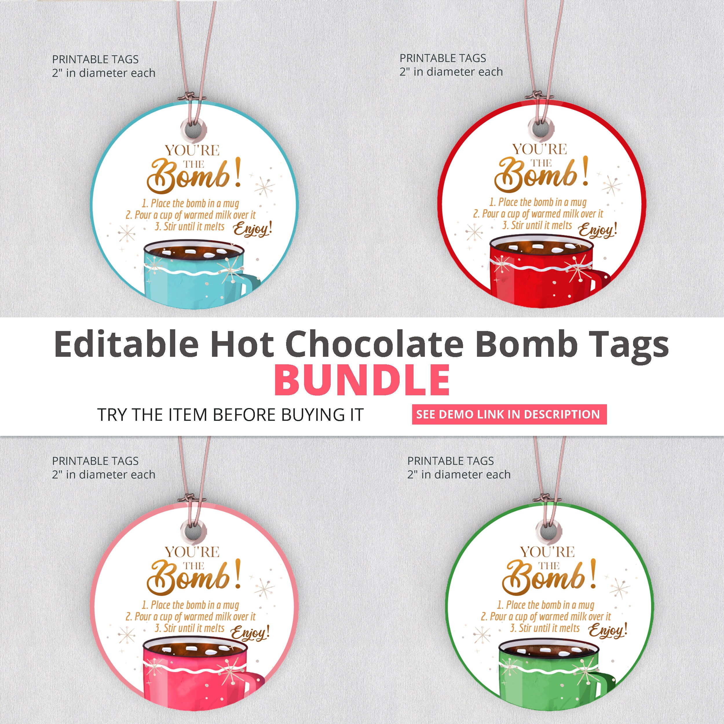 Christmas Editable Hot Chocolate Bomb Tags Bundle Chocolate - Etsy