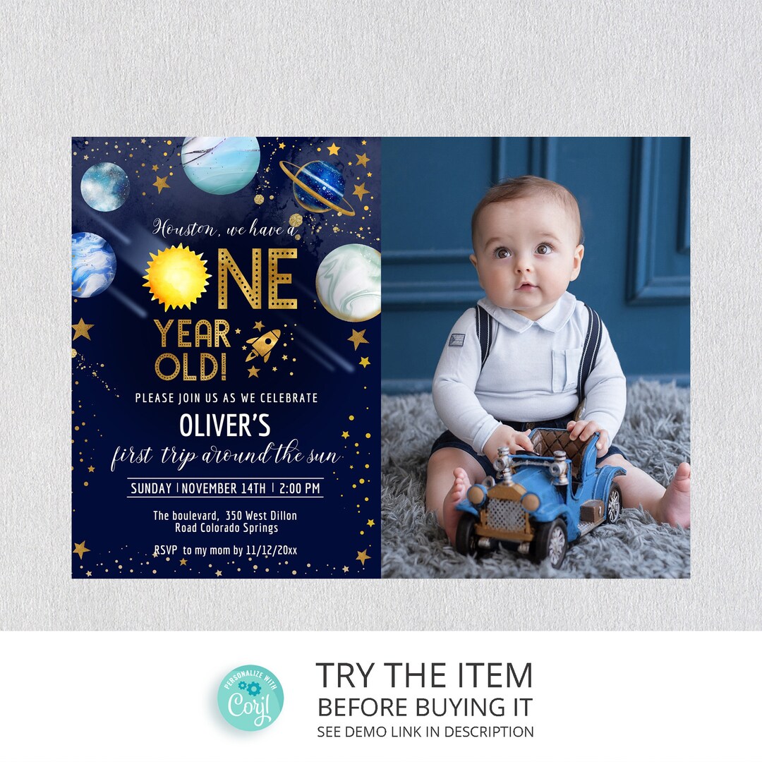 Editable Space Birthday Invitation First Trip Around the Sun | Space ...