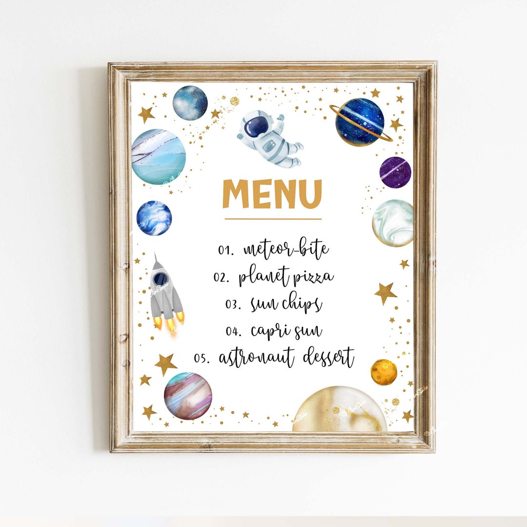 Editable Outer Space Menu Sign, First Trip Birthday Sign Template ...
