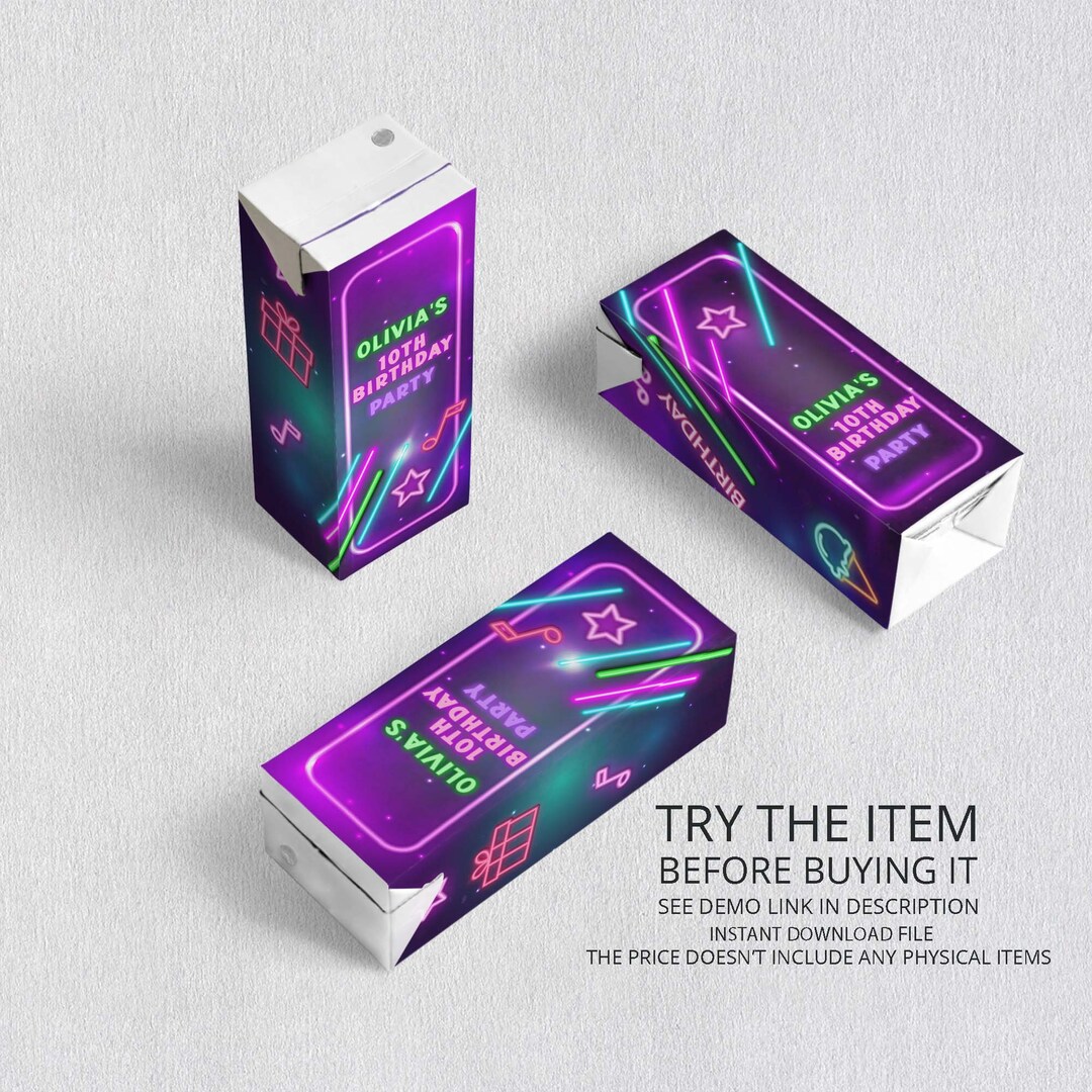 Personalized Juice Box Wrapper Neon Birthday Girl for 6.75oz |glow ...