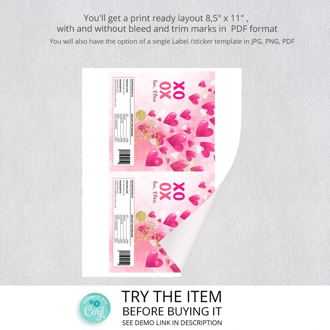 Editable Valentine Day Chocolate Bar Wrapper Candy Bar - Etsy