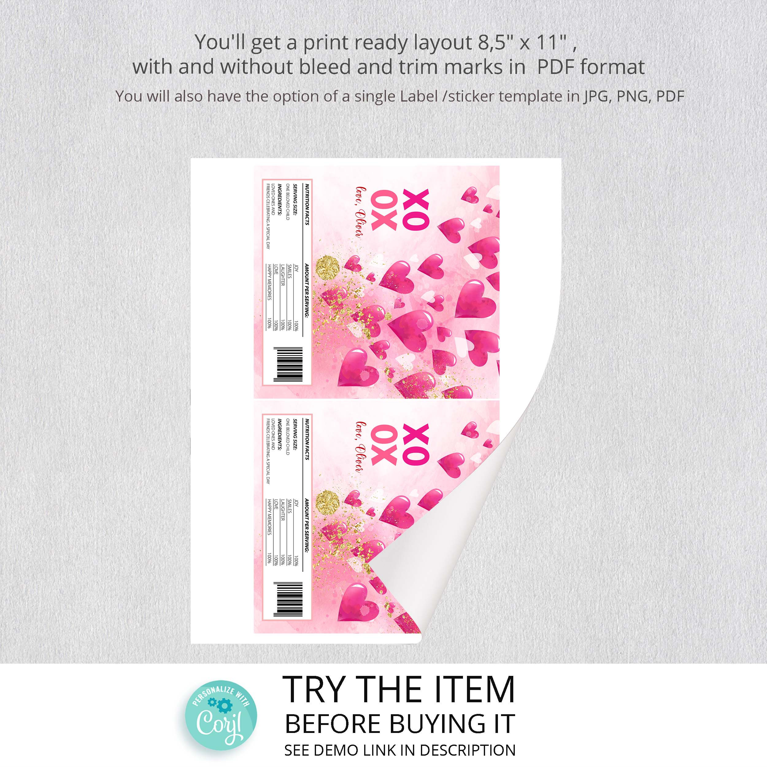 Editable Valentine Day Chocolate Bar Wrapper Candy Bar - Etsy