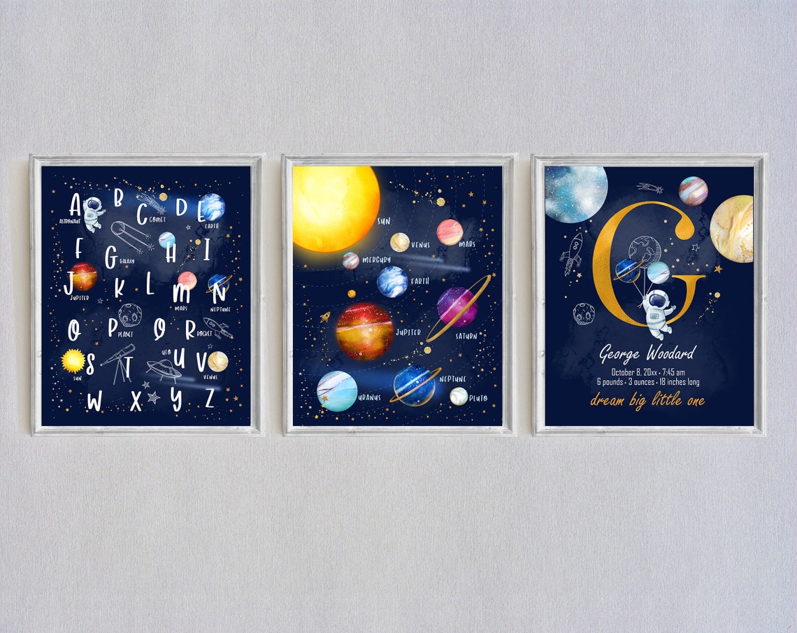 Nursery Sign Space Themed Wall Decor Set of 3 Printsspace - Etsy