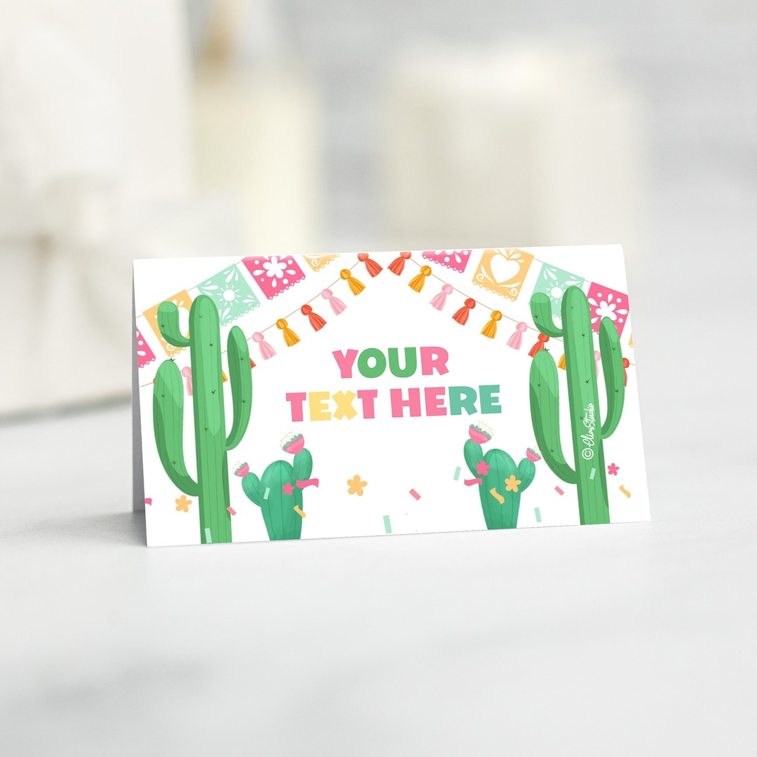 Fiesta Birthday Decorations, Place Card Template, Food Label Cards ...