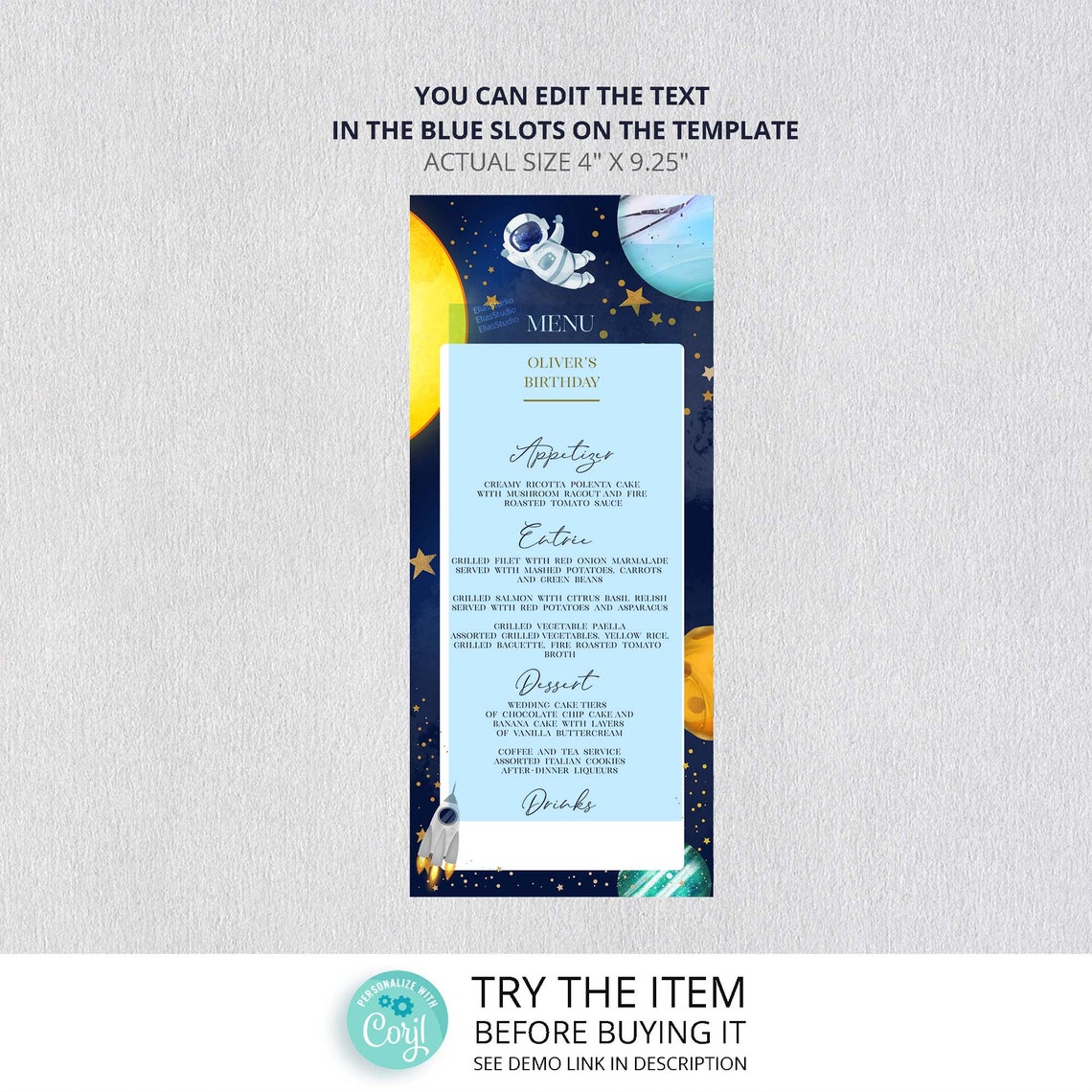 Editable Menu Template Birthday Outer Space Party Menu Card - Etsy