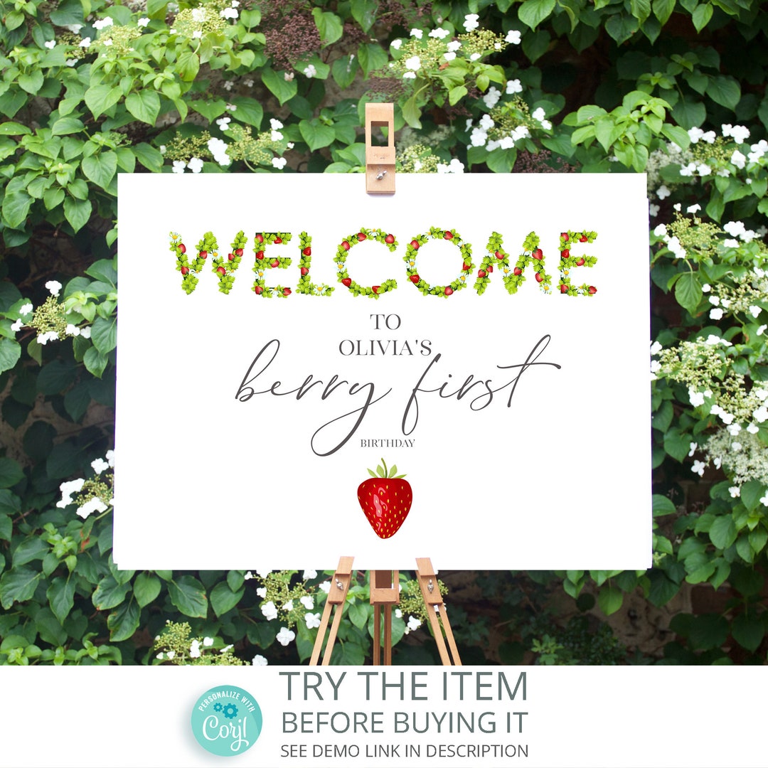 Sweet Berry First Welcome Sign | Strawberry Decorations Birthday ...