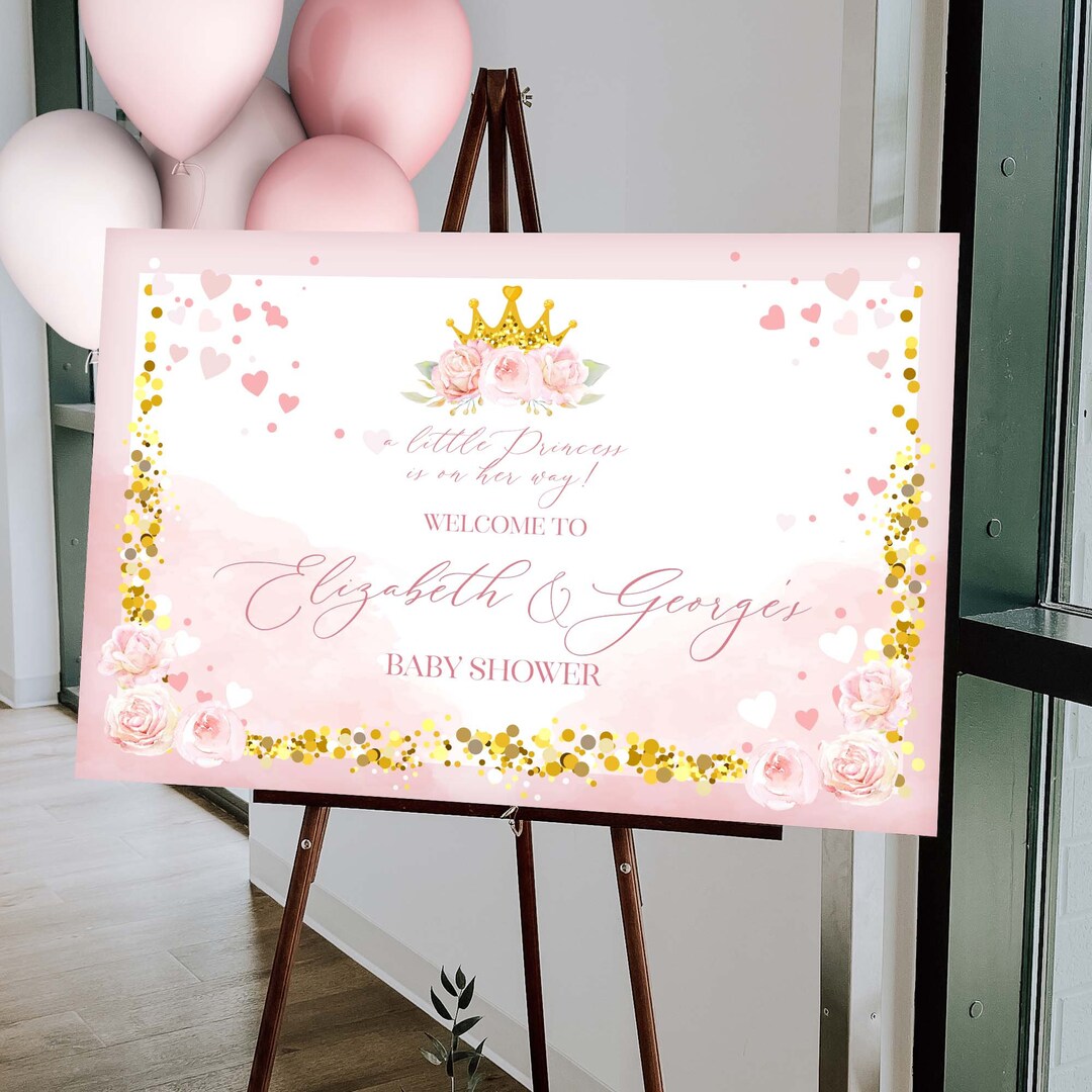 Editable Little Princess Baby Shower Welcome Sign | Pink and Gold ...