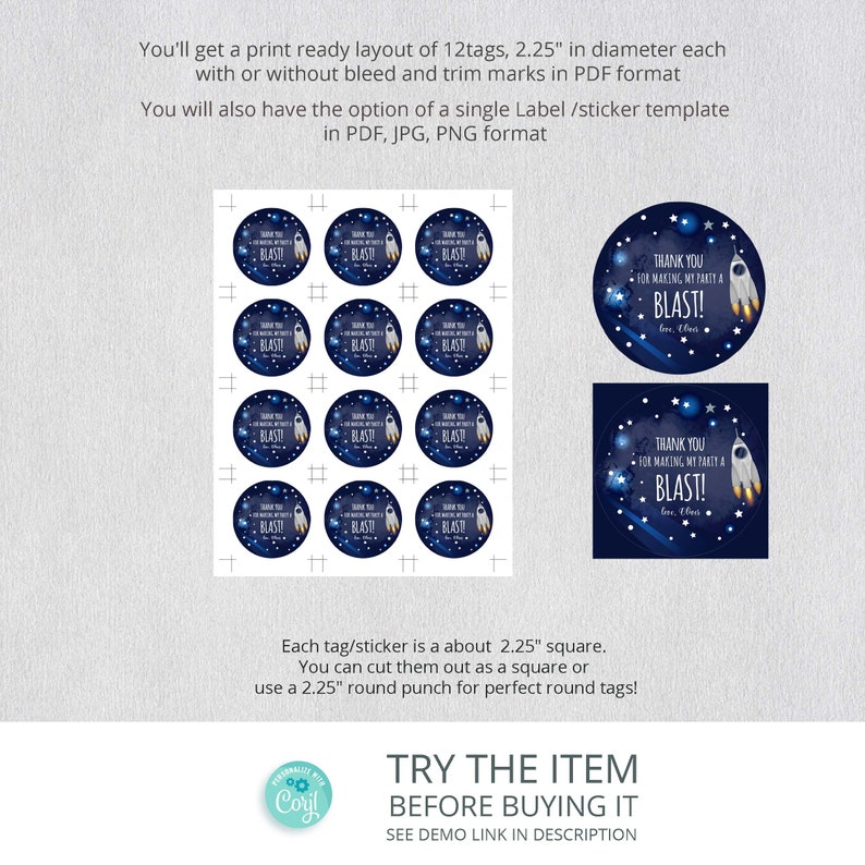 Editable Outer Space Favor Tags Silver Collection Space - Etsy