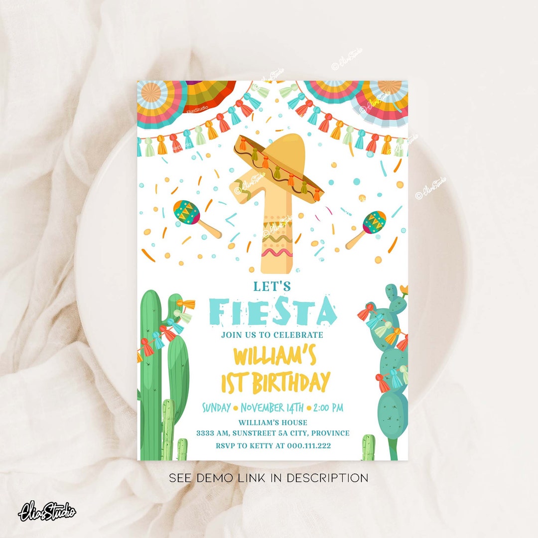 First Fiesta Invitation | First Birthday Fiesta Boy Invitations Let's ...