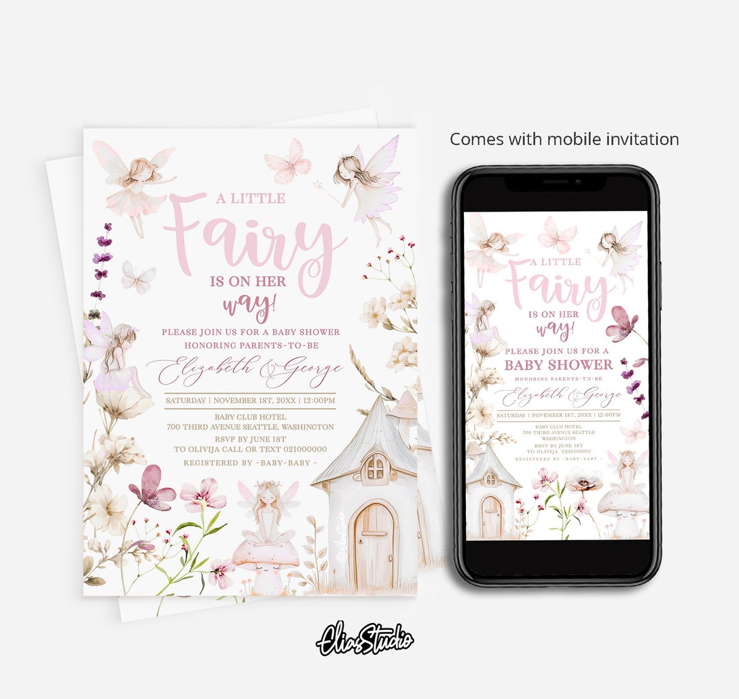 Fairy Baby Shower Invitations, Wildflower Baby Shower Invitations, Girl ...