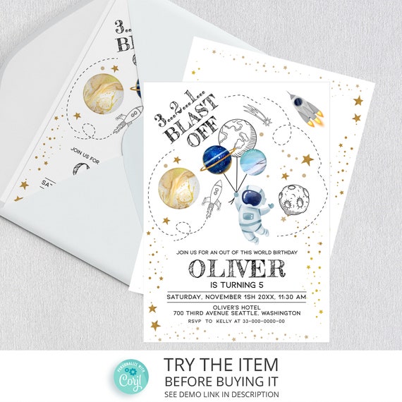 Editable Outer Space Birthday Invitation Template Trip Around - Etsy
