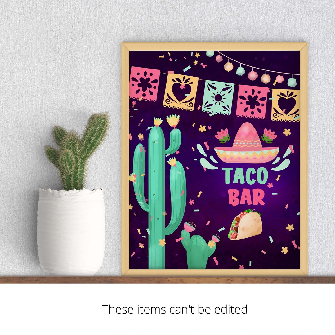 Taco Bar Sign Fiesta Theme Party Sign Pintable Taco Twosday Fiesta Taco ...