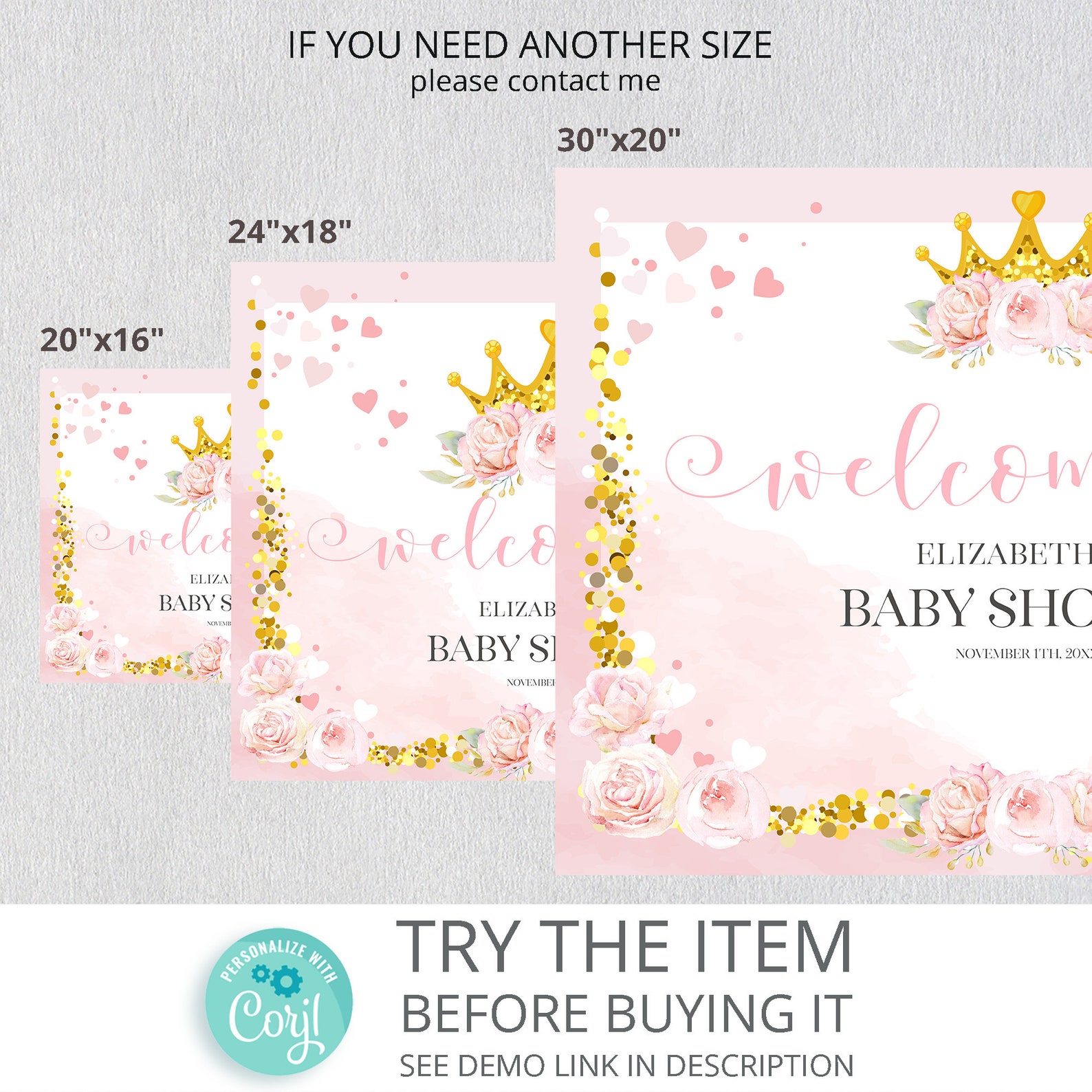 Editable Little Princess Baby Shower Welcome Sign Pink and | Etsy