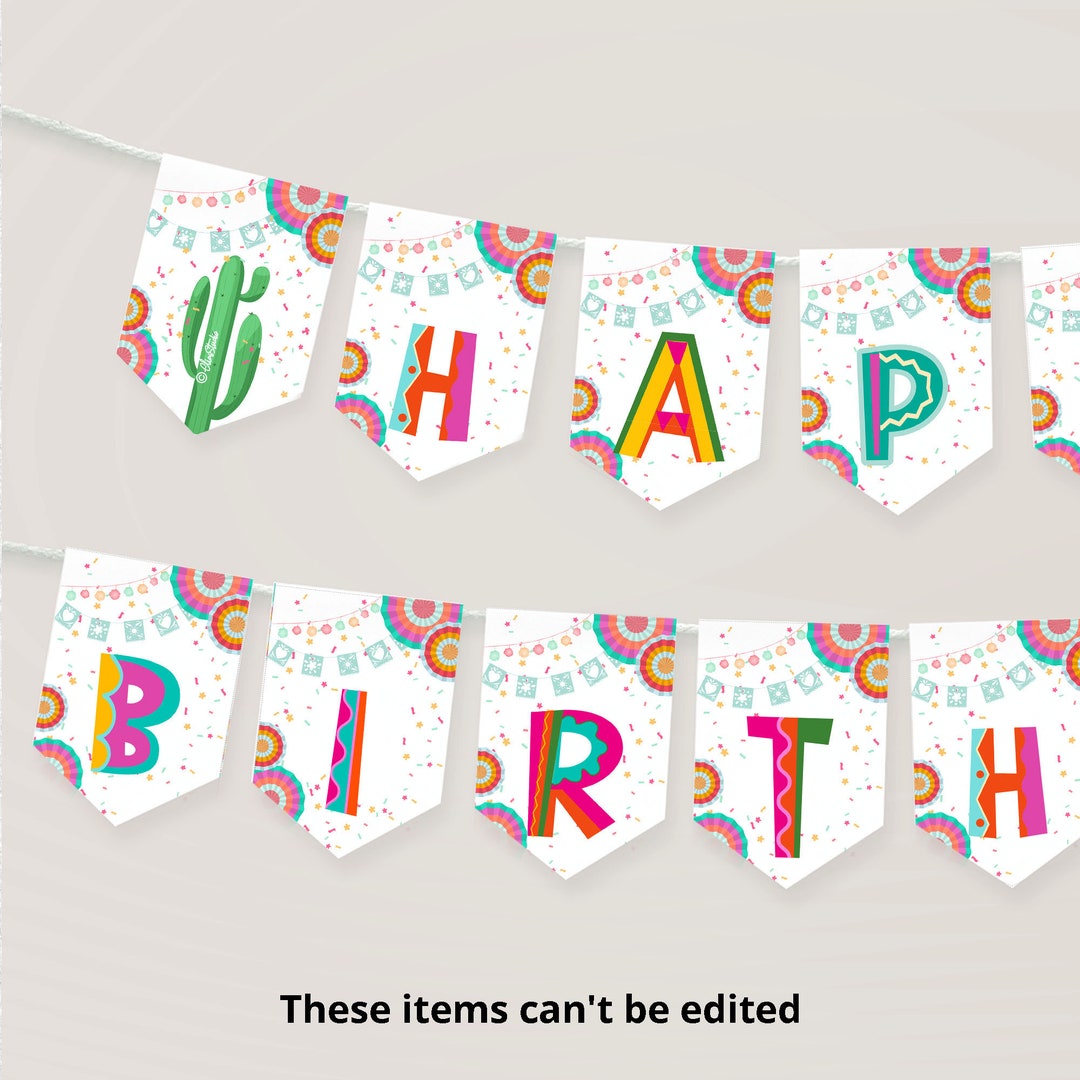 Fiesta Birthday Party, Happy Birthday Banner, Bunting Banner, Happy ...